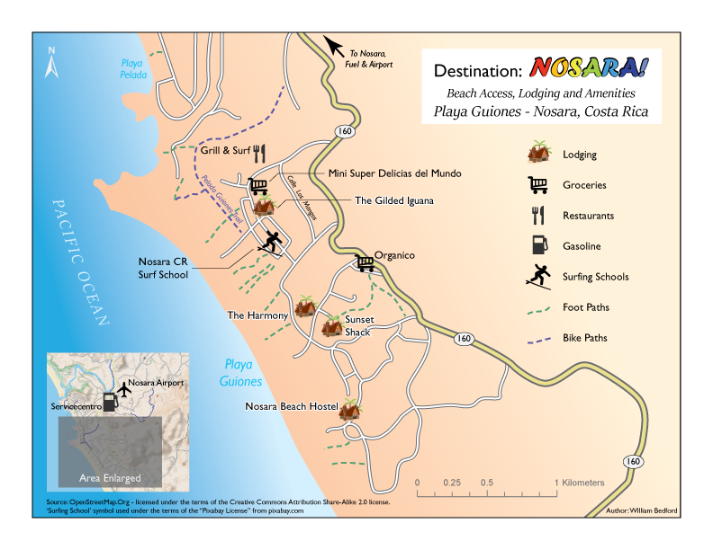 Nosara, Costa Rica – Surfing Vacation Reference Map – wilbgeo.wordpress.com